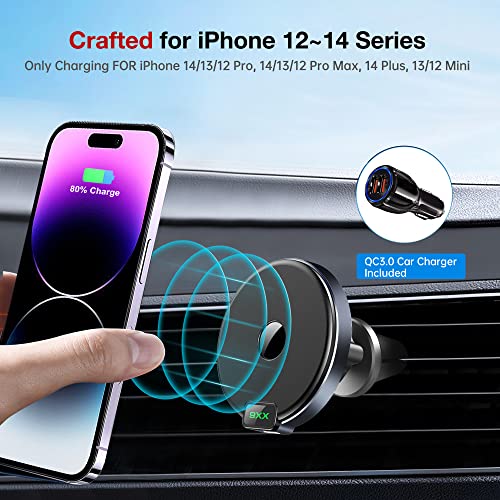 9XX Magnetic Wireless Car Charger for iPhone 14 13 12 Pro Max Mini Samsung w/MagSafe Style Cases - 15W Fast Charge, 360° Rotation, Military-Grade Suction Mount - Ultimate Magsafe Car Mount Charger