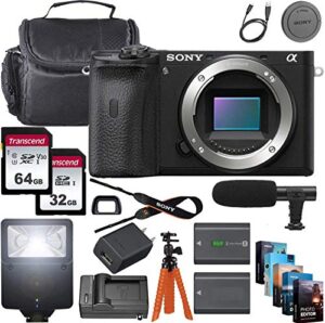 sony alpha a6600 mirrorless digital camera 24.2mp 4k (body only) + 64gb & 32gb memory cards, sturdy equipment carrying case, spider tripod, camera flash, software kit and more