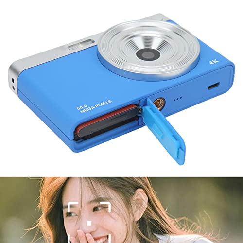 Tgoon Digital Camera, Portable Camera ABS Metal 50MP Pixels LED Fill Light 2.88in IPS HD Screen for Video Recording(Blue)