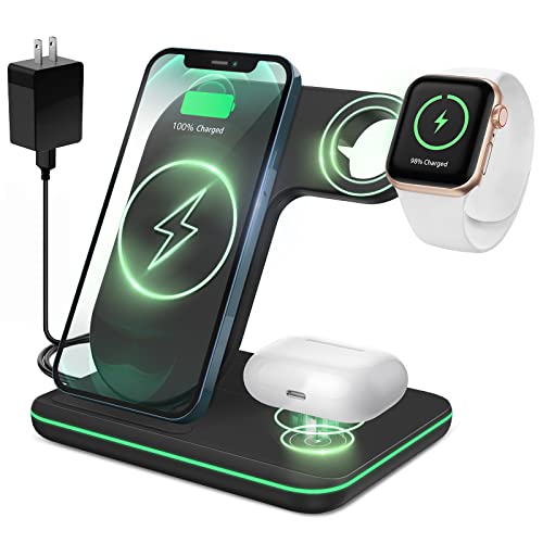 ZEBRE Wireless Charger 3 in 1, 15W Fast Charging Station Compatible with iPhone 14/13/12/11/Pro/Max/XS/Max/XR/XS/Samsung Galaxy Series, for Watch Ultra/8/7/6/5/4/3/2/1, AirPods 2/3/Pro