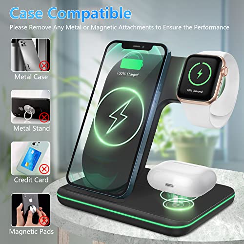 ZEBRE Wireless Charger 3 in 1, 15W Fast Charging Station Compatible with iPhone 14/13/12/11/Pro/Max/XS/Max/XR/XS/Samsung Galaxy Series, for Watch Ultra/8/7/6/5/4/3/2/1, AirPods 2/3/Pro