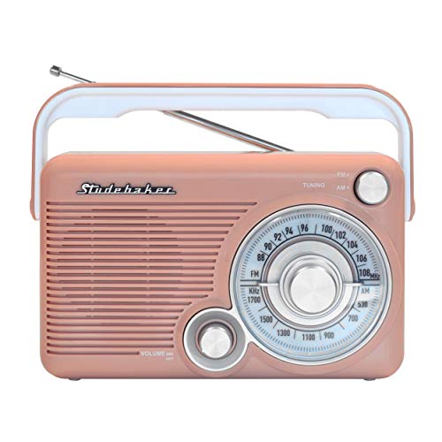 Studebaker SB2002RG Portable AM/FM Radio with Headphone Jack and aux-in Jack (Rose Gold/White)