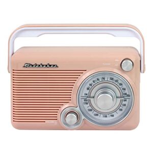 Studebaker SB2002RG Portable AM/FM Radio with Headphone Jack and aux-in Jack (Rose Gold/White)