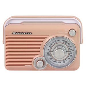 Studebaker SB2002RG Portable AM/FM Radio with Headphone Jack and aux-in Jack (Rose Gold/White)