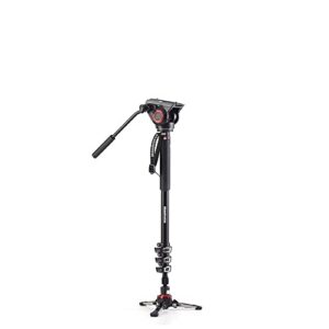 manfrotto video monopod xpro+, camera and video support rod with video head, 4-section in aluminium with fluid base, photography accessories for content creation, video, vlogging