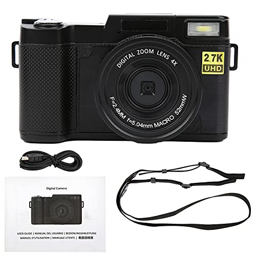 Mini Camera, Digital Camera 3in LCD Screen 180 Degree Rotation 2.7K 30MP High Definition USB Charging