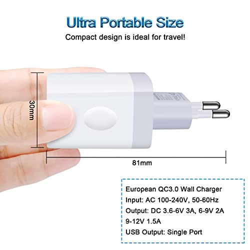 European USB Wall Charger Quick Charge 3.0 EU Power Plug Adapter Fast Charging for iPhone 14/13/13Pro Max/13Mini/12 Pro Max/12 Mini/SE/11,Samsung Galaxy S23 Ultra/S22/S21/S20 5G,Google Pixel 7/6 Pro/5