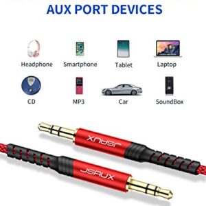 JSAUX 2 Pack AUX Cable, [4ft/1.2m- Copper Shell, Hi-Fi Sound] 3.5mm TRS Auxiliary Audio Cable Nylon Braided Aux Cord Compatible for Car/Home Stereos,Speaker,Headphones,Sony,Echo Dot,Beats - Red