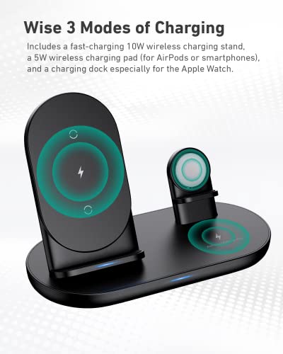 Wireless Charging Stand, 3 in 1 Wireless Charger Dock Station, Fast Wireless Charger 3 in 1 Compatible with Cell Phone, Smart Watch and TWS Earbuds (No AC Adapter)