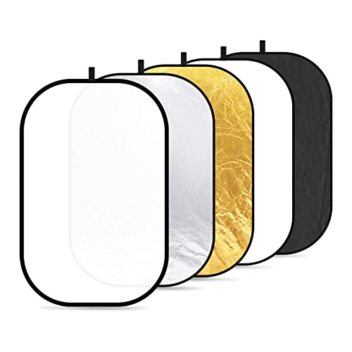 NEEWER 47"x71"/120x180cm Light Reflectors for Photography, Portable 5 in 1 Collapsible Multi Disc with Bag - Translucent, Silver, Gold, Black, White Diffuser for Studio and Outdoor Lighting