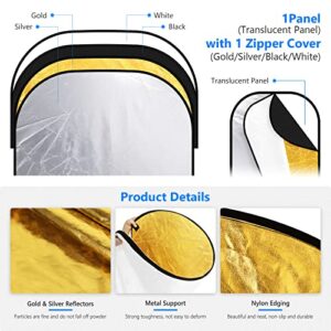 NEEWER 47"x71"/120x180cm Light Reflectors for Photography, Portable 5 in 1 Collapsible Multi Disc with Bag - Translucent, Silver, Gold, Black, White Diffuser for Studio and Outdoor Lighting