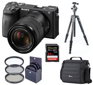 sony alpha a6600 mirrorless digital camera with 18-135mm lens tripod bundle with vanguard carbon fiber tripod, bag, 64gb sd card, filter kit