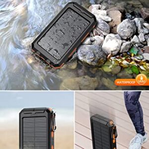 Power-Bank-Portable-Charger-Solar - 36800mAh Waterproof Portable External Backup Battery Charger Built-in Dual QC 3.0 5V3.1A Fast USB and Flashlight for All Phone and Electronic Devices (Orange)