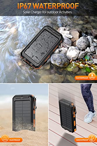 Power-Bank-Portable-Charger-Solar - 36800mAh Waterproof Portable External Backup Battery Charger Built-in Dual QC 3.0 5V3.1A Fast USB and Flashlight for All Phone and Electronic Devices (Orange)