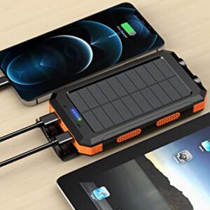 Power-Bank-Portable-Charger-Solar - 36800mAh Waterproof Portable External Backup Battery Charger Built-in Dual QC 3.0 5V3.1A Fast USB and Flashlight for All Phone and Electronic Devices (Orange)