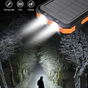 Power-Bank-Portable-Charger-Solar - 36800mAh Waterproof Portable External Backup Battery Charger Built-in Dual QC 3.0 5V3.1A Fast USB and Flashlight for All Phone and Electronic Devices (Orange)