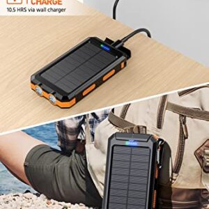 Power-Bank-Portable-Charger-Solar - 36800mAh Waterproof Portable External Backup Battery Charger Built-in Dual QC 3.0 5V3.1A Fast USB and Flashlight for All Phone and Electronic Devices (Orange)