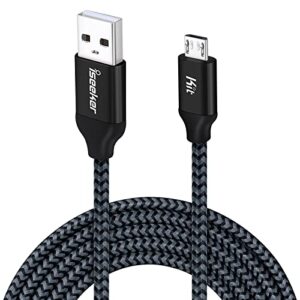 micro usb cable ps4 15ft,iseeker black extra long durable braided type a male to micro-b male charging data cord compatible samsung galaxy s6 s7 edge, ps4 controller, blu, moto, nexus, smartphone