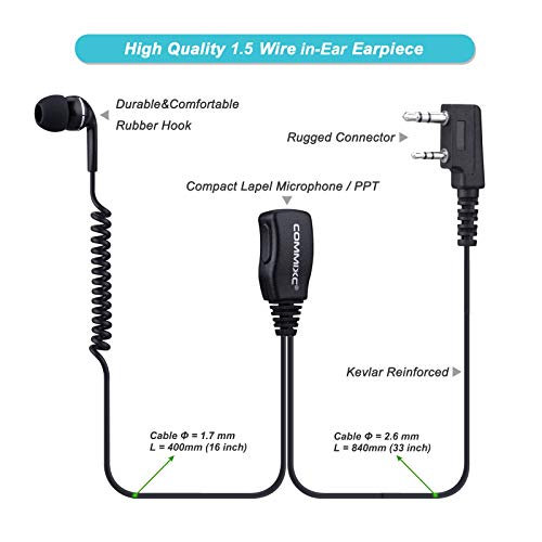 COMMIXC (2 Pack) Walkie Talkie Headset, 2-Pin 3.5mm/2.5mm in-Ear Walkie Talkie Earpiece with PTT Mic, Compatible with Kenwood Bao Feng Two-Way Radios