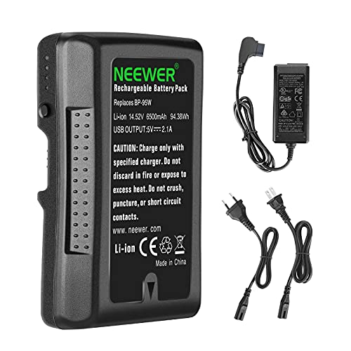 Neewer 95Wh (6600mAh) V-Mount/V-Lock Battery, 14.8V Rechargeable Li-ion Battery with D-Tap Output Charger and D-Tap Cable Compatible with Sony Video Broadcast Camera Camcorder LED Light (BP-95W)