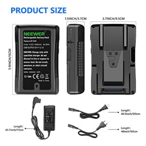 Neewer 95Wh (6600mAh) V-Mount/V-Lock Battery, 14.8V Rechargeable Li-ion Battery with D-Tap Output Charger and D-Tap Cable Compatible with Sony Video Broadcast Camera Camcorder LED Light (BP-95W)