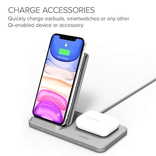 iOttie iON Wireless Duo 10W Stand + 10W Pad Qi-Certified Charger Compatible with iPhone and Samsung Galaxy | Includes Power Cable & Adapter | Light Grey