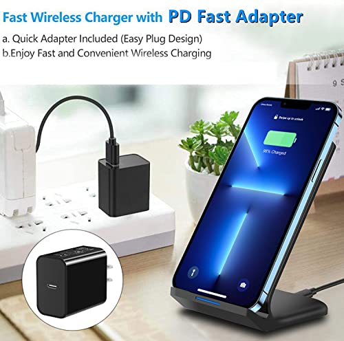 PDKUAI Fast Wireless Charger,20W Max Wireless Charging Stand with PD-Adapter,Compatible with iPhone 14/14 Plus/ 14 Pro/13/12/11/SE/XS/XR/X/8,Samsung Galaxy S23 S22 S21 S20 S10 S9 S8 Note 20/10,G7/G8