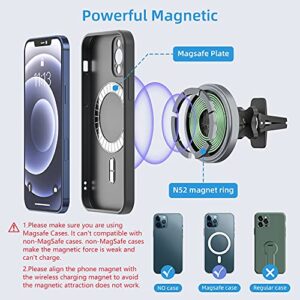 Magnetic Wireless Car Charger Mount, Stick on The Dashboard for MagSafe iPhone 14/14 Pro/14 Max/13/13 Pro/13 Pro Max/ 12/12Pro/Mini, Fast Charging Auto-Alignment Air Vent Phone Holder (Dark Grey)