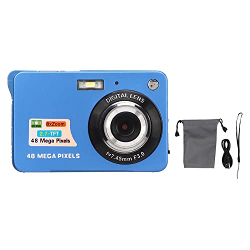 4K Digital Camera, 48MP Mini Children Video Camera, 8X Zoom Pocket Vlogging Camera, 2.7in LCD Display for Photography Continuous Shooting (Blue)