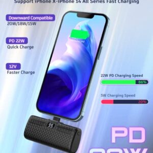 GIN FOXI Portable Charger for iPhone, 22W PD Super Fast Charging Upgraded 5000mAh Small Portable Charger Power Bank Smart LCD Display Mini Portable Phone Charger Battery Pack for iPhone Airpods, Black