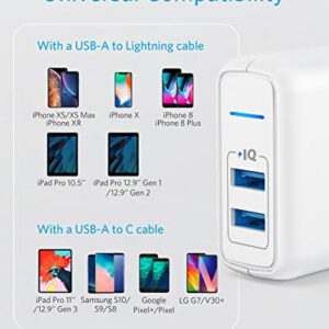 USB Charger, Anker Elite Dual Port 24W Wall Charger, PowerPort 2 with PowerIQ and Foldable Plug, for iPhone 11/Xs/XS Max/XR/X/8/7/6/Plus, iPad Pro/Air 2/Mini 3/Mini 4, Samsung S4/S5, and More