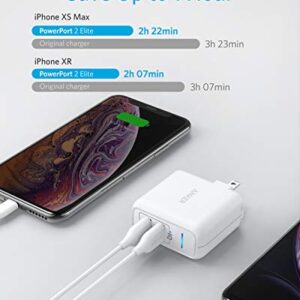 USB Charger, Anker Elite Dual Port 24W Wall Charger, PowerPort 2 with PowerIQ and Foldable Plug, for iPhone 11/Xs/XS Max/XR/X/8/7/6/Plus, iPad Pro/Air 2/Mini 3/Mini 4, Samsung S4/S5, and More