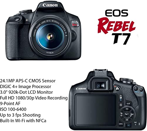 Canon EOS Rebel T7 DSLR Camera Bundle with Canon EF-S 18-55mm is II Lens Bundle + 2pc SanDisk 32GB Memory Cards + Accessory Kit (Renewed)