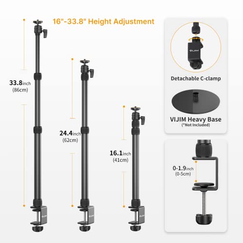 PICTRON VIJIM LS11 Camera Mount Desk Stand with Auxiliary Holding Arm, Flexible Overhead Camera Mount, Webcam Table C-Clamp Multi Mount for Photography Videography Live Stream