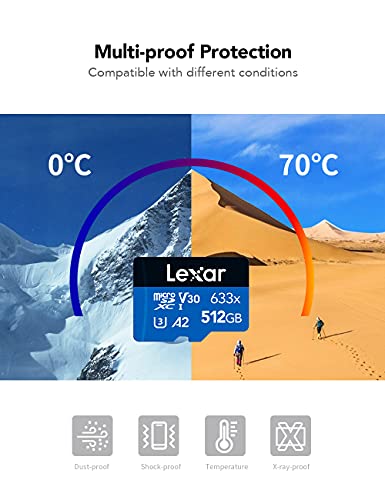 Lexar High-Performance 633x 512GB microSDXC UHS-I Card w/ SD Adapter, Up To 100MB/s Read, for Smartphones, Tablets, and Action Cameras (LSDMI512BBNL633A)