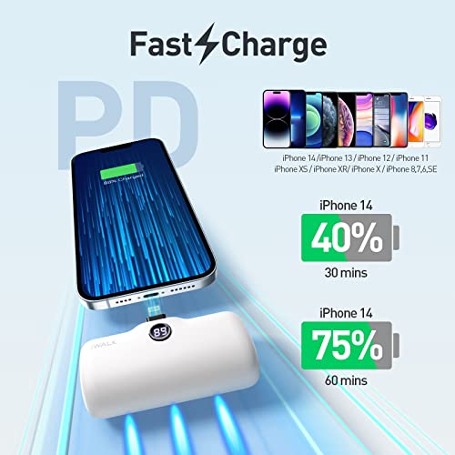 iWALK LinkPod Portable Charger 4800mAh Power Bank PD Fast Charging Small Docking Battery with LED Display Compatible with iPhone 14/14 Pro Max/13/13 Pro Max/12/12 Pro/11/X/8/7/6,White