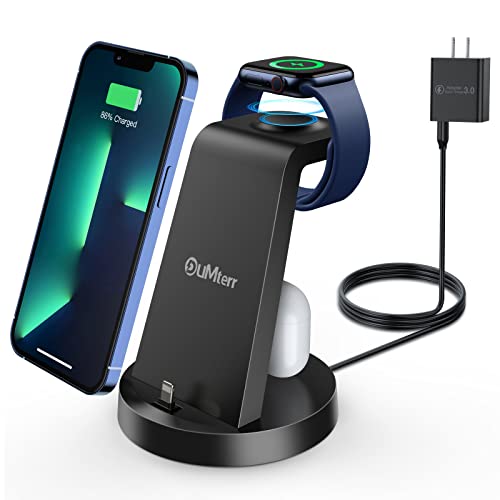 Charging Station for Multiple Devices,3 in 1 Fast Charging Station Dock for iPhone Series 14 Pro Max/13/12/11/X/8 Plus,for Airpods,DUMTERR Desk Wireless Charger for Apple Watch 8/Ultra/7/6/SE/5/4/3/2