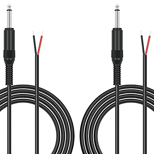 Bolvek 2 Pack 6ft Speaker Wire to 6.35mm 1/4 inch TS Mono Male Plug Adapter Connector to Bare Wire Open End Audio Cable for Microphone Speakers