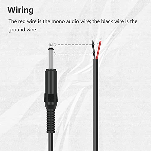 Bolvek 2 Pack 6ft Speaker Wire to 6.35mm 1/4 inch TS Mono Male Plug Adapter Connector to Bare Wire Open End Audio Cable for Microphone Speakers