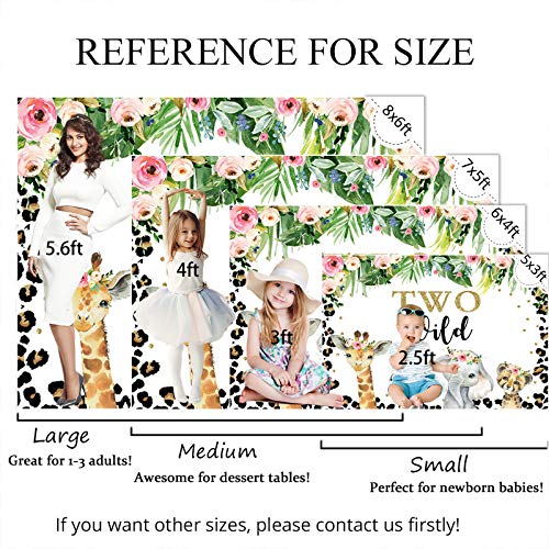 Mocsicka Two Wild Backdrop for Girl Jungle Safari Animals 2nd Birthday Party Decoration 7x5ft Floral Leopard Photo Background for Birthday Banner (7x5ft (82x60 inch))