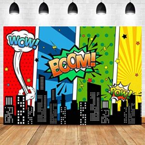 Superhero Super City Photography Backdrop Skyline Buildings Kids Boys Happy Birthday Party Banner Supplies Baby Shower Background Photo Studio Props 5x3ft Vinyl