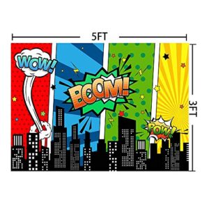 Superhero Super City Photography Backdrop Skyline Buildings Kids Boys Happy Birthday Party Banner Supplies Baby Shower Background Photo Studio Props 5x3ft Vinyl