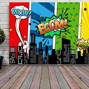 Superhero Super City Photography Backdrop Skyline Buildings Kids Boys Happy Birthday Party Banner Supplies Baby Shower Background Photo Studio Props 5x3ft Vinyl