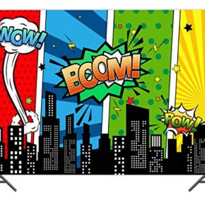 Superhero Super City Photography Backdrop Skyline Buildings Kids Boys Happy Birthday Party Banner Supplies Baby Shower Background Photo Studio Props 5x3ft Vinyl