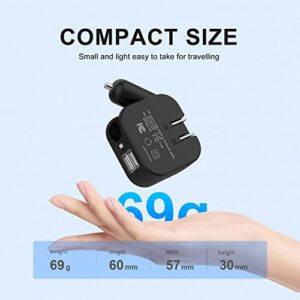 USB Wall Car Charger Combo, 2.1A 2 in 1 Dual Port USB Car Travel Charger Adapter Foldable Plug Compatible iPhone 13 12 11 Pro Max XS 8 7 6 Plus iPad Samsung Galaxy S21 S20 S10 S9 HTC LG Pixel Kindle