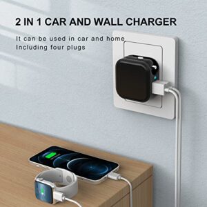 USB Wall Car Charger Combo, 2.1A 2 in 1 Dual Port USB Car Travel Charger Adapter Foldable Plug Compatible iPhone 13 12 11 Pro Max XS 8 7 6 Plus iPad Samsung Galaxy S21 S20 S10 S9 HTC LG Pixel Kindle