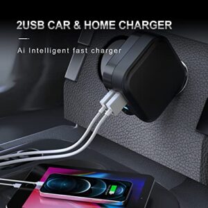 USB Wall Car Charger Combo, 2.1A 2 in 1 Dual Port USB Car Travel Charger Adapter Foldable Plug Compatible iPhone 13 12 11 Pro Max XS 8 7 6 Plus iPad Samsung Galaxy S21 S20 S10 S9 HTC LG Pixel Kindle