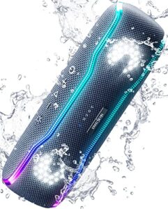 portable bluetooth speaker, ipx7 waterproof wireless speaker with colorful flashing lights, 25w super bass with 24h playtime, 100ft bluetooth range, tws pairing for outdoor, home, party, beach, travel