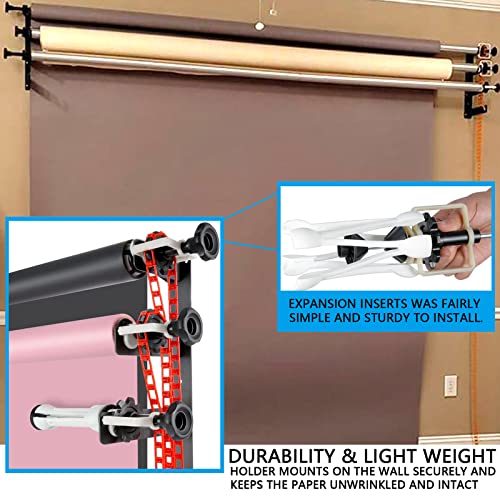 Photography Backdrop Wall Mount Roller System 4 Support Rollers, Manual Photo Background Ceiling Holder, Including 2 Four-fold Hooks, 8 Expand Bars, 4 Chains, for Home Studio Live Shooting