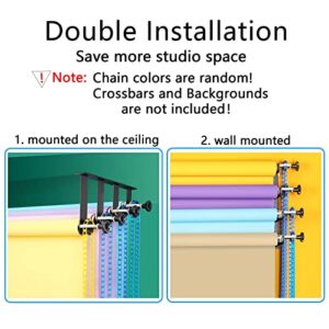 Photography Backdrop Wall Mount Roller System 4 Support Rollers, Manual Photo Background Ceiling Holder, Including 2 Four-fold Hooks, 8 Expand Bars, 4 Chains, for Home Studio Live Shooting